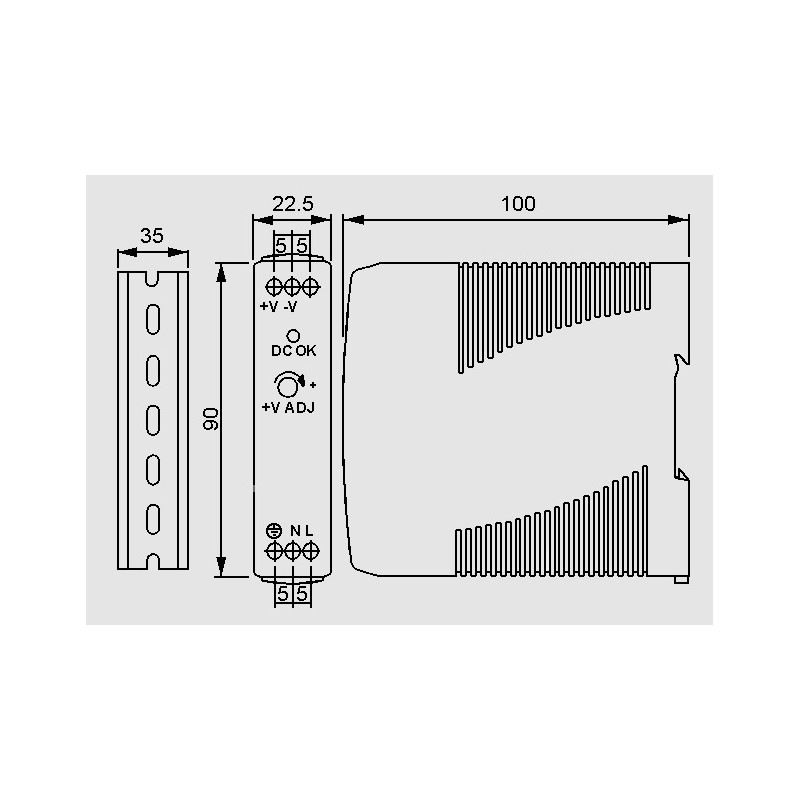 MDR-20-15 Mean Well DIN rail switching power supplies, 20W - elpro