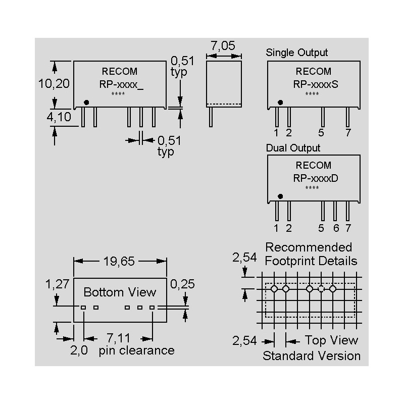 RP-1212D Recom DC/DC converters, 1W - elpro Elektronik