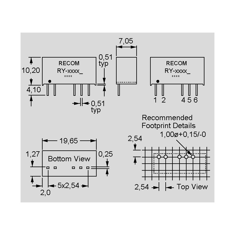 RY-0505S Recom DC/DC converters, 1W - elpro Elektronik