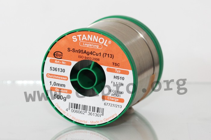 Stannol soldering wires, 1,5% halogen-activated flux, Sn95, HS10 TSC ...