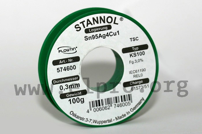 Stannol soldering wires, 3% halogen-free flux, Flowtin, Sn95, KS100 TSC ...