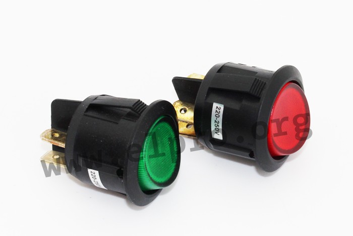 Shin Chin rocker switches, round, for Ø 20,2mm panel cut-out, 2-pole ...