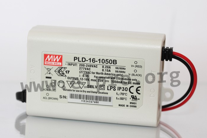 Mean Well LED drivers, 16W, IP30, constant current, PLD-16 series ...