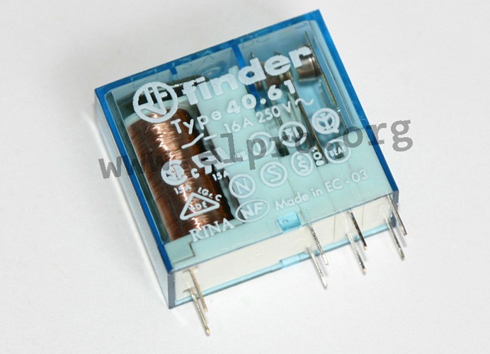 Finder PCB relays, 16A, 1 changeover contact, 40.61 series - elpro ...