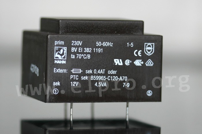 Hahn PCB transformers, 4,5VA, EI 38 - elpro Elektronik