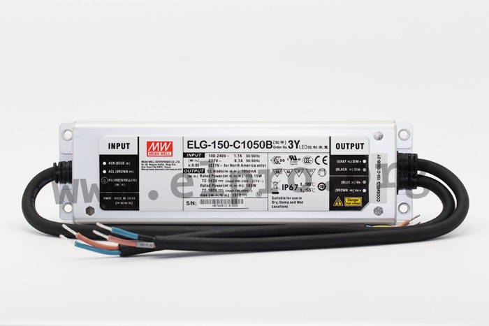Mean Well LED drivers, 150W, IP67, constant current, dimmable ...