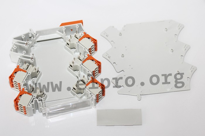 Wago DIN rail enclosures, with terminal blocks and stripboards, modular ...