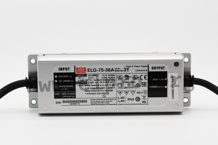 Mean Well LED drivers, 75W, IP65, CV and CC (mixed mode), adjustable ...