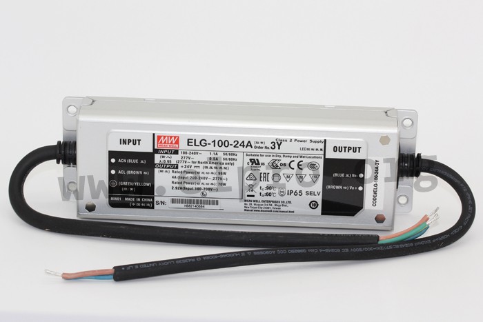 Mean Well LED drivers, 100W, IP65, CV and CC (mixed mode), adjustable ...