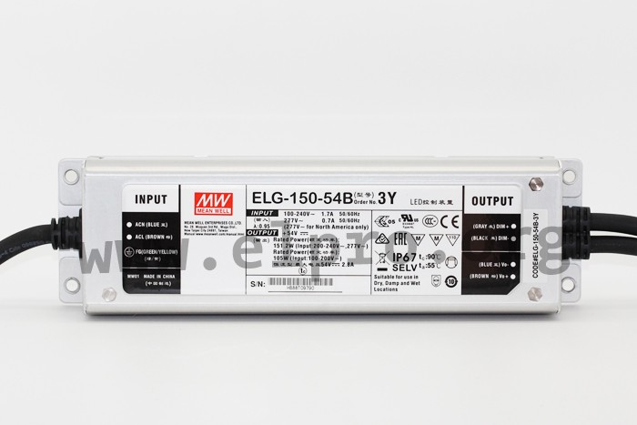 Mean Well LED drivers, 150W, IP67, CV and CC (mixed mode), dimmable ...