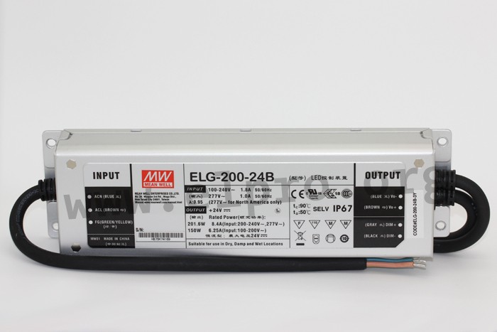 Mean Well LED drivers, 200W, IP67, CV and CC (mixed mode), dimmable ...