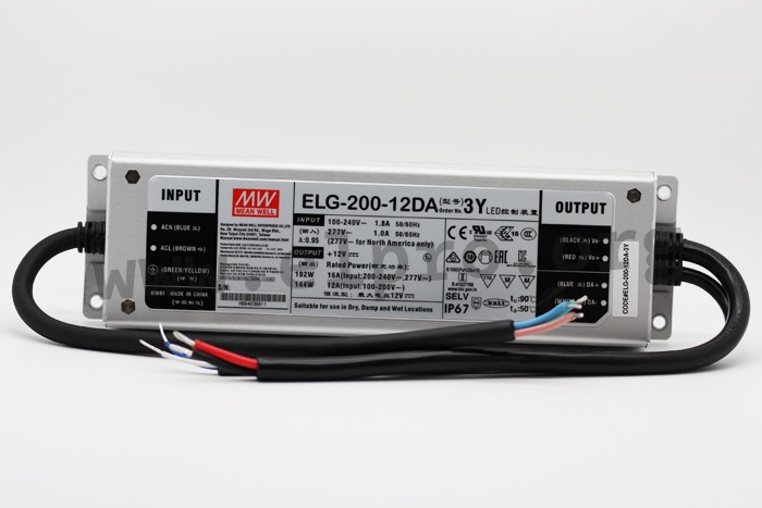Mean Well LED drivers, 200W, IP67, CV and CC (mixed mode), dimmable ...