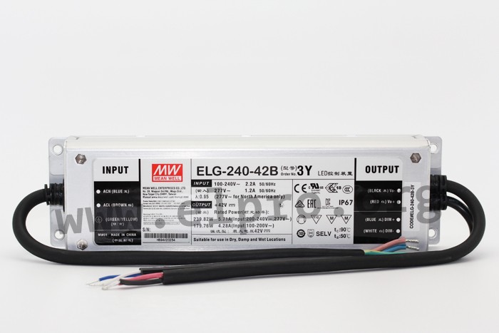 Mean Well LED drivers, 240W, IP67, CV and CC (mixed mode), dimmable ...