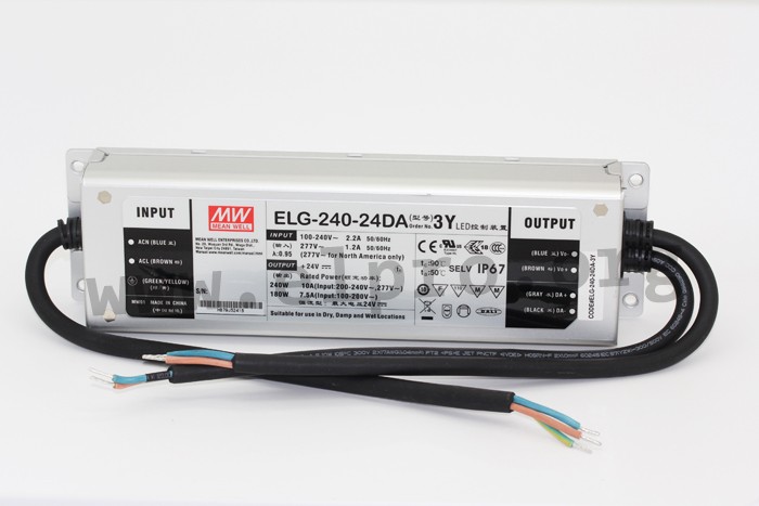 Mean Well LED drivers, 240W, IP67, CV and CC (mixed mode), dimmable ...