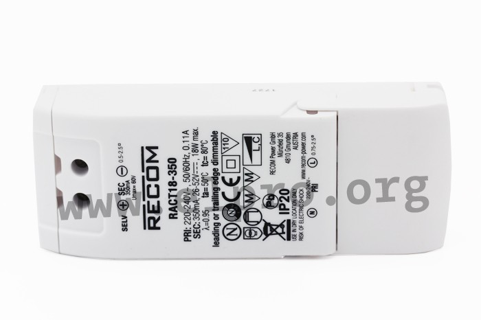 Recom LED drivers, 18W, IP20, constant current, AC dimmable, RACT18 series - elpro Elektronik