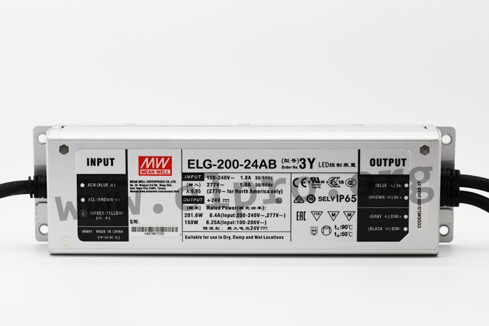 Mean Well LED drivers, 200W, IP65, CV and CC (mixed mode), dimmable ...