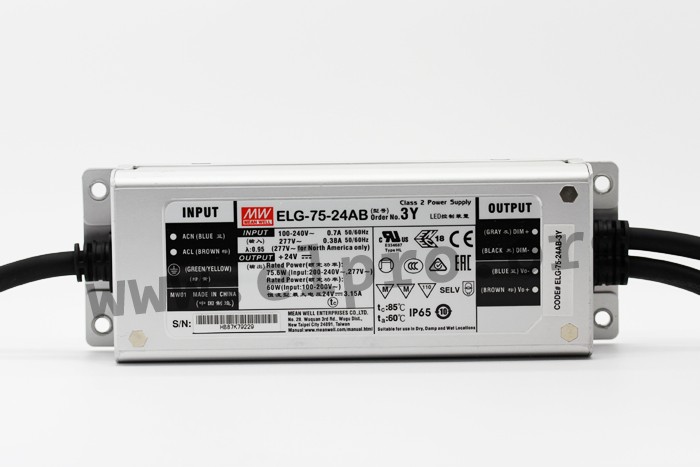 Mean Well LED drivers, 75W, IP65, CC and CV (mixed mode), dimmable ...