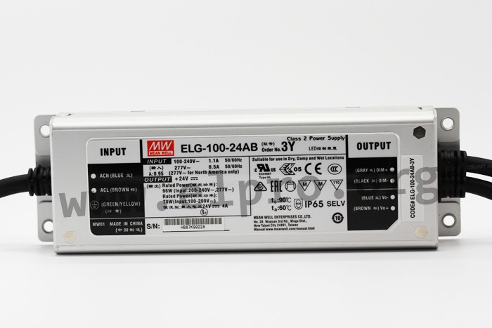 Mean Well LED drivers, 100W, IP65, CV and CC (mixed mode), dimmable ...