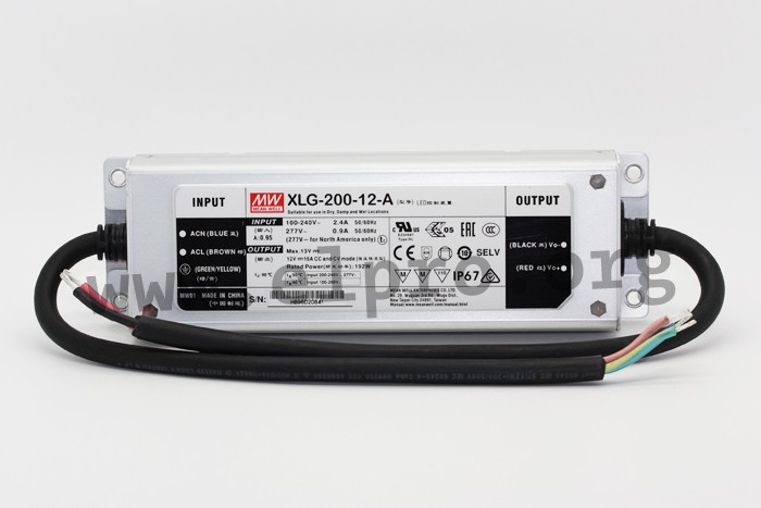 Mean Well LED drivers, 200W, IP67, CV and CC (mixed mode), constant ...