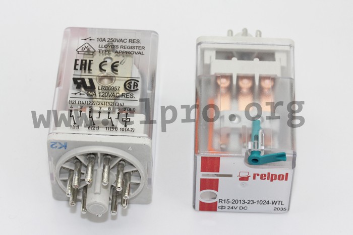 Relpol industrial relays, 10A, 3 changeover contacts, R15 series ...
