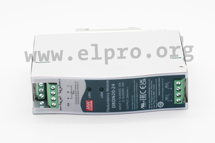 Mean Well DIN rail redundancy modules, 20A, DRDN20 series - elpro ...