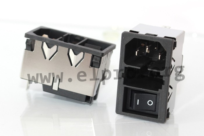 Schurter IEC appliance inlets, 70°C, with switch and 2 fuse holders, KM ...