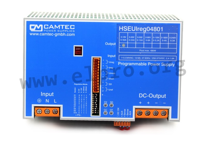 Camtec DIN rail switching power supplies, 480W, programmable output ...