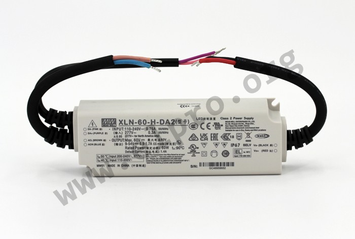 Mean Well LED drivers, 60W, IP67, constant power, dimmable, DALI 2.0 ...