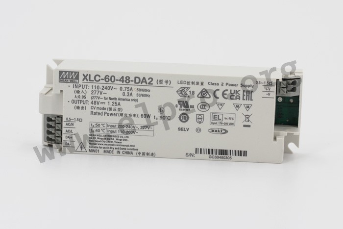 Mean Well LED drivers, 60W, constant voltage, dimmable, DALI 2.0 interface, XLC-60 series ...
